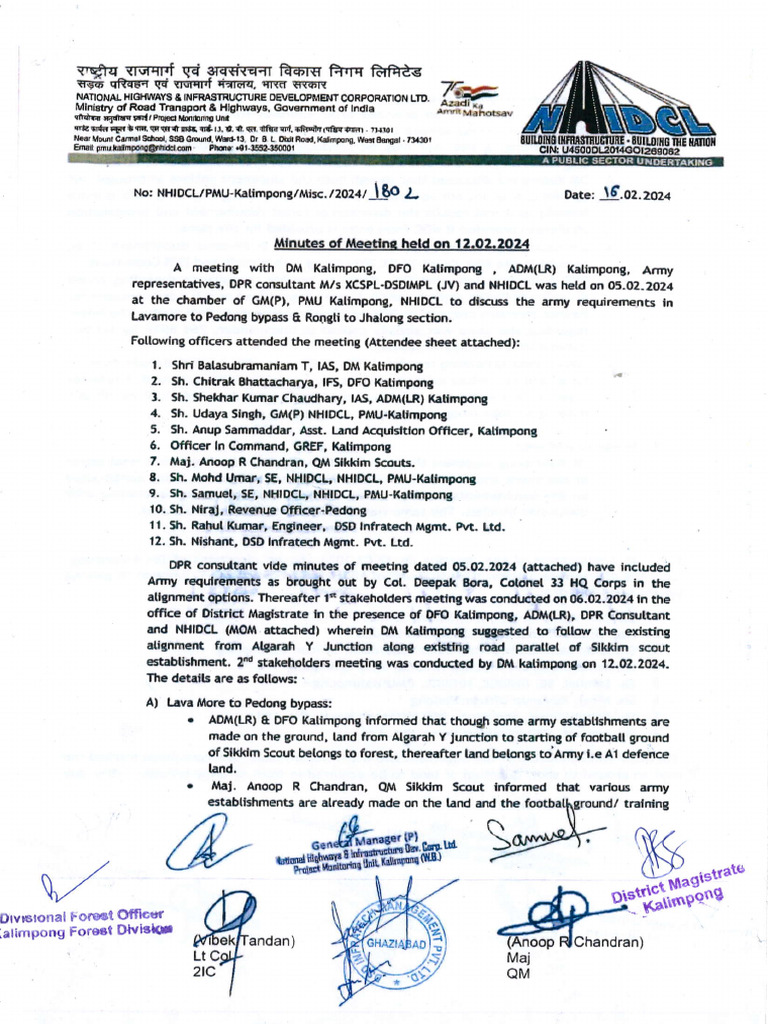 Kalimpong Road Alignment Meeting Minutes | PDF