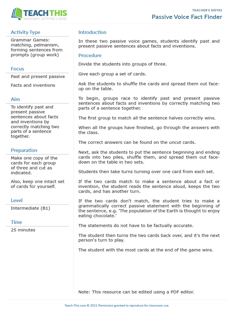 Passive Voice Fact Finder | PDF | Linguistics