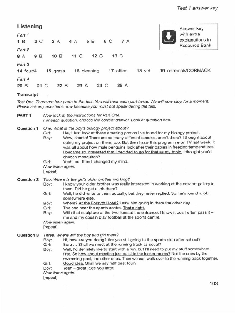 Listening TEST 1 FS 2 - Answers | PDF