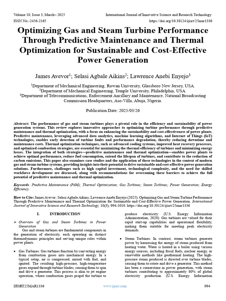 Optimizing Gas and Steam Turbine Performance Through Predictive ...