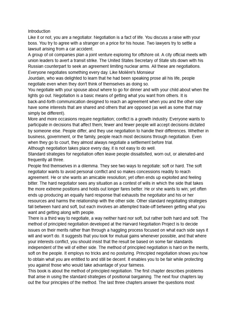 Getting To Yes Introduction | PDF | Negotiation | Bargaining