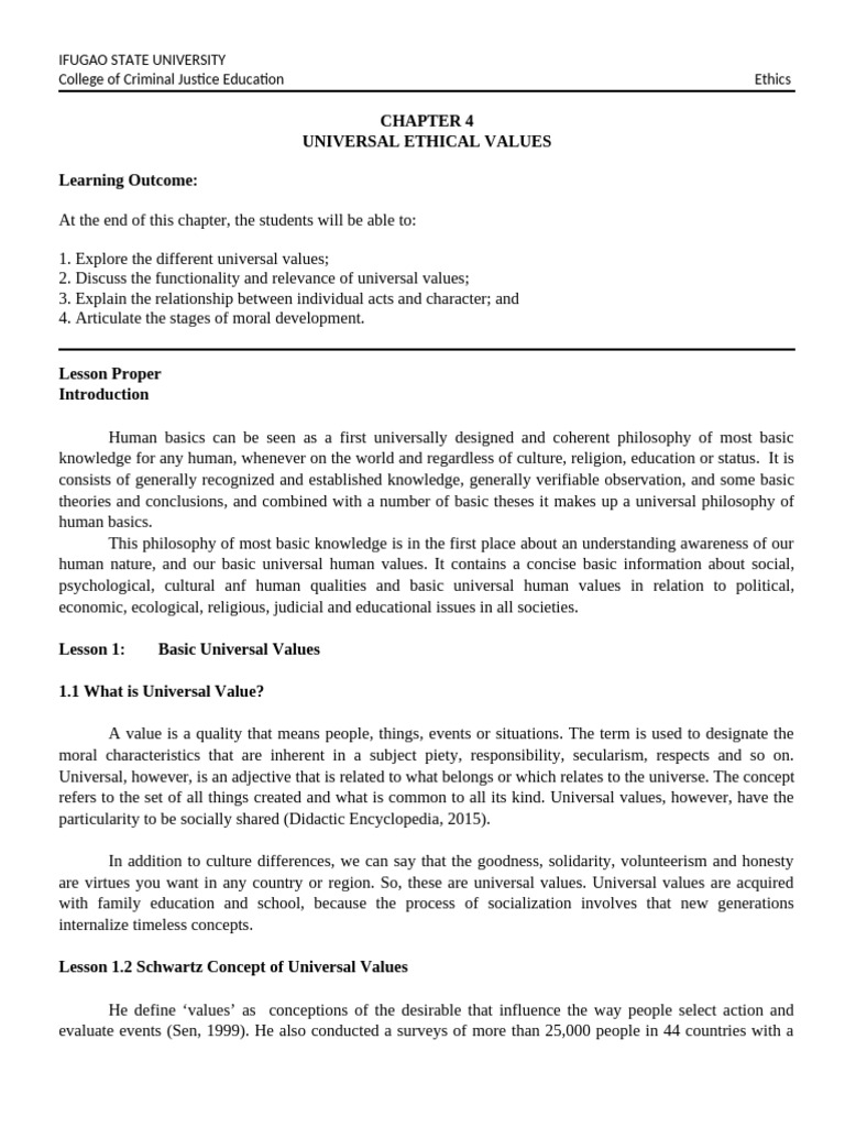 MODULE in ETHICS 4 Universal Values | PDF | Morality | Psychology