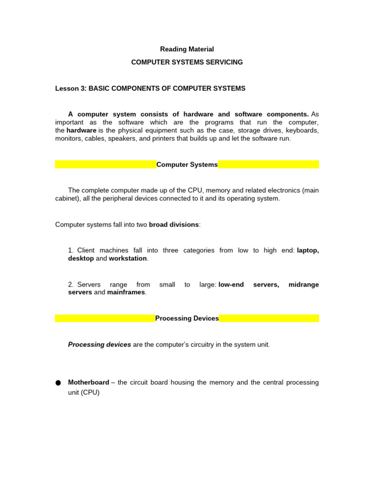 Lesson 3 - Basic Components of Computer Systems | PDF | Computer Data Storage | Input/Output