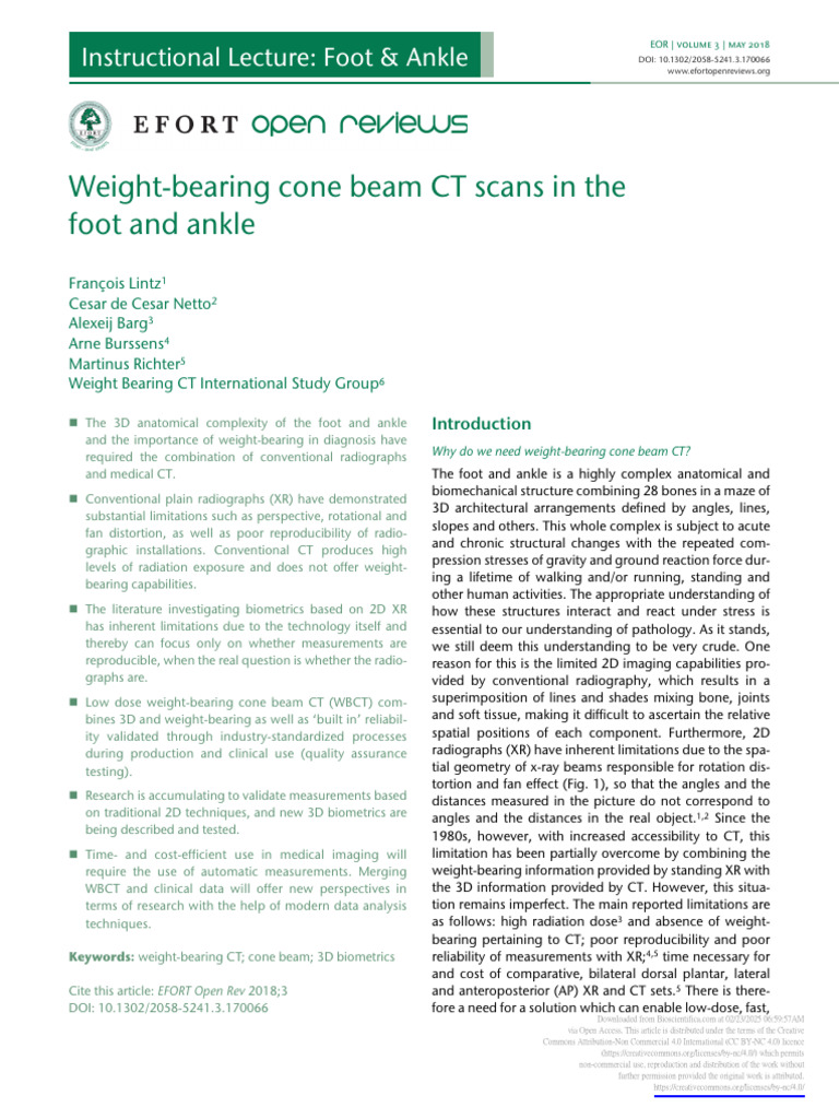 Weight-Bearing Cone Beam CT Scans in The Foot and Ankle | PDF | Ct Scan