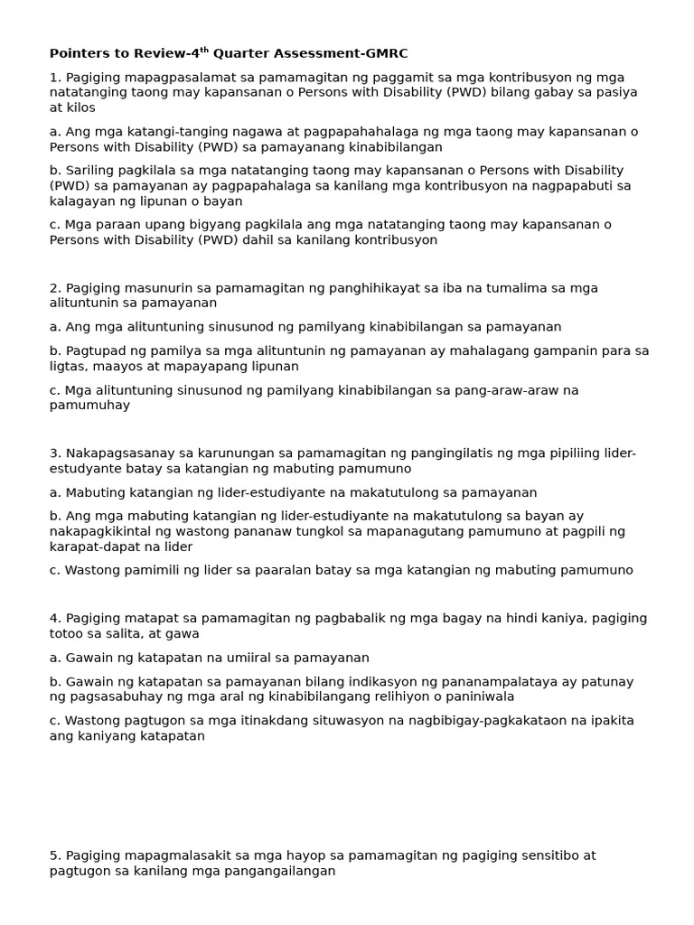 Pointers To Review 4TH Quarter GMRC | PDF