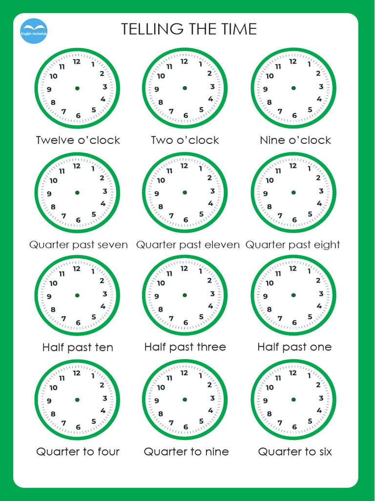 Telling The Time - Englishmat | PDF