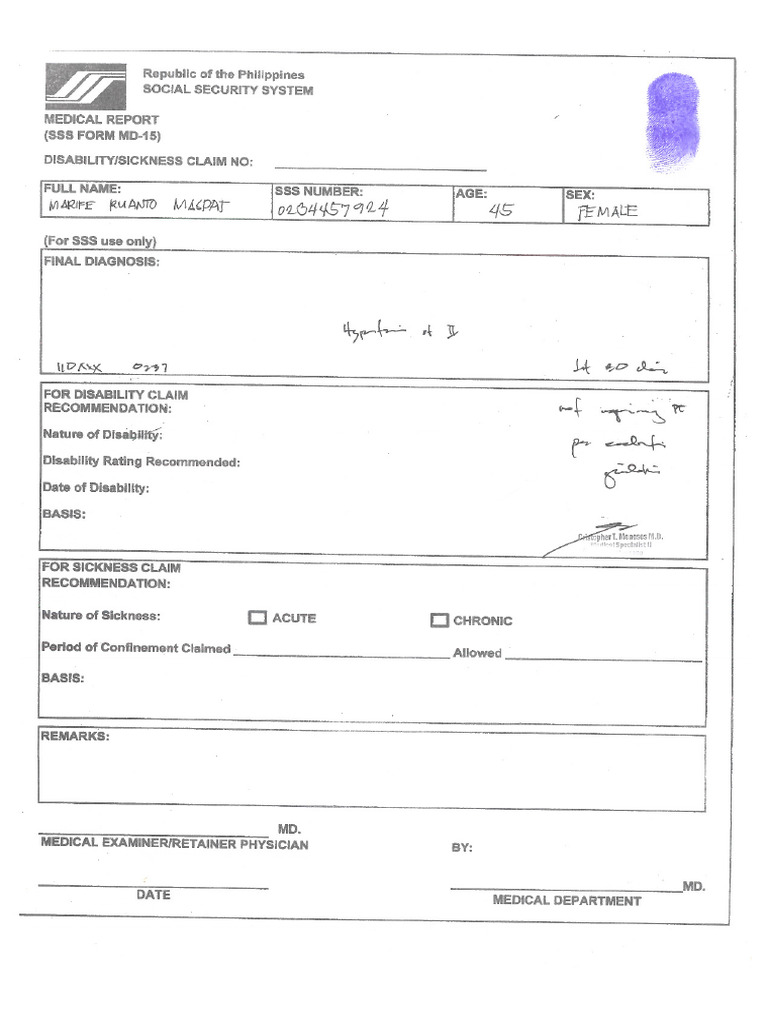 Md15 and Sss Med Cert | PDF