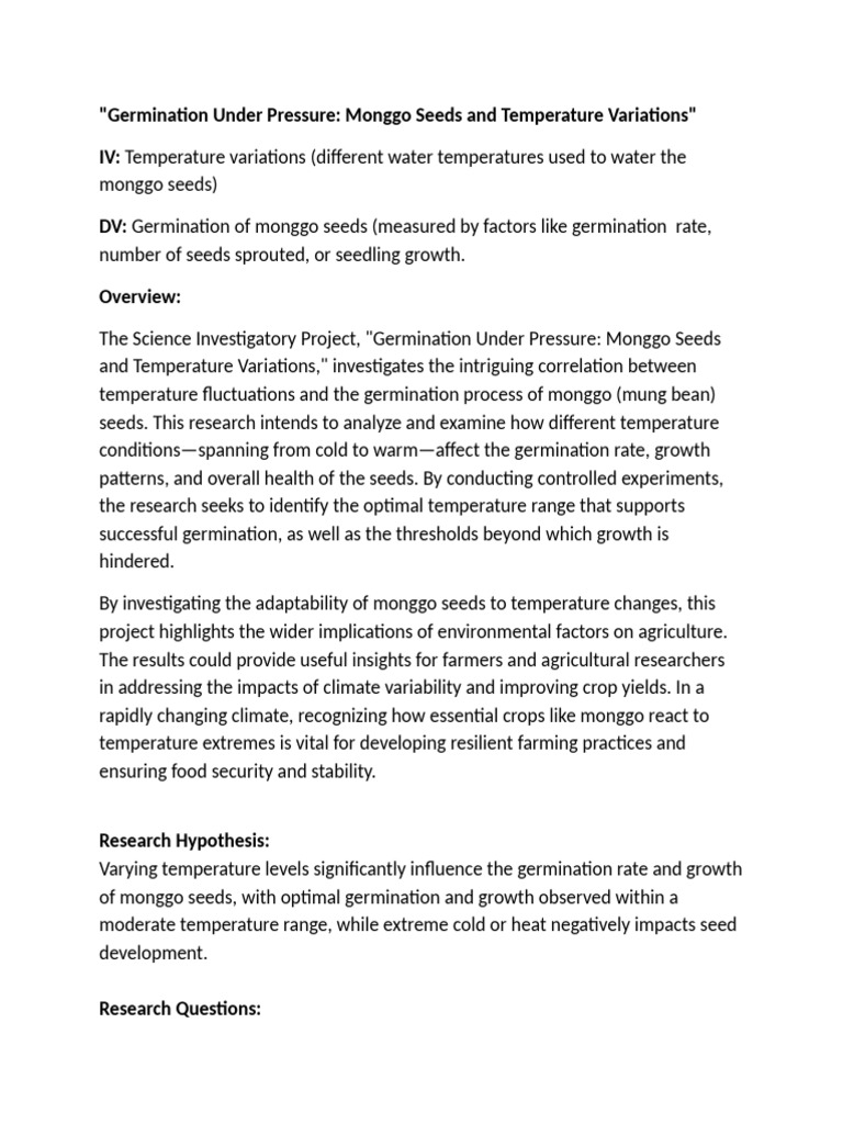Monggo Seed Germination & Temperature Effects | PDF