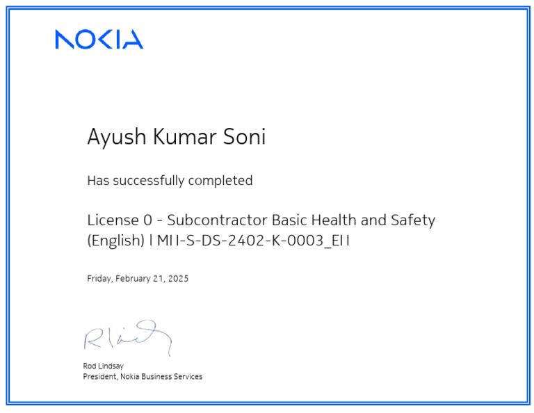 Ayush - Kumar - Soni - L0 Certificate | PDF
