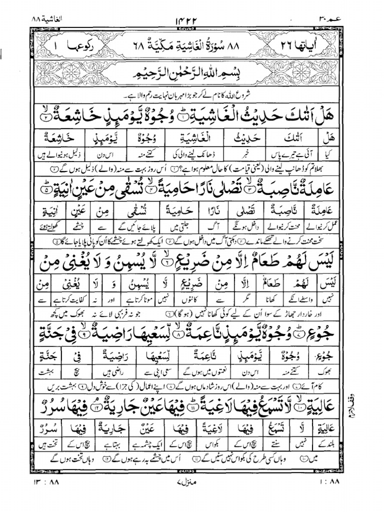 Surah 88 Al Ghashiyah Urdu Tarjuma | PDF