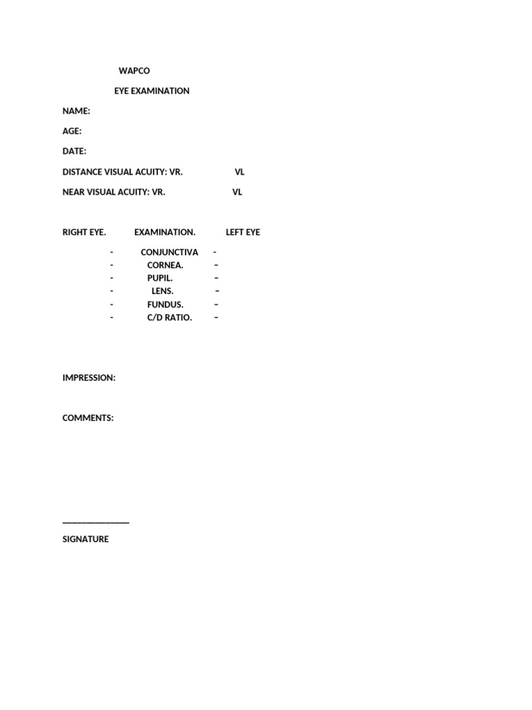 Eye Examination Template | PDF