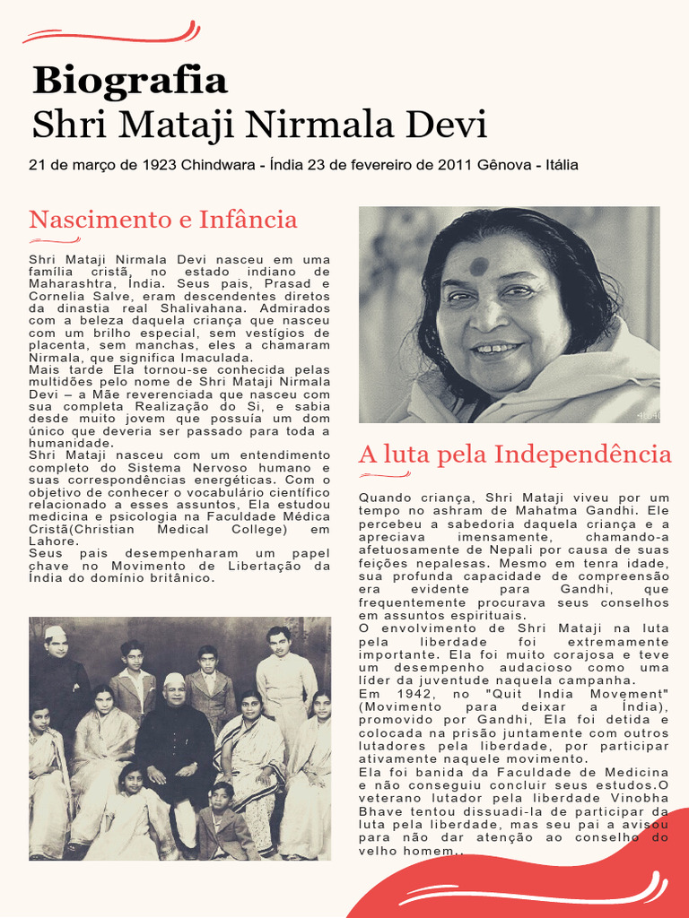 Biografia de Shri Mataji Nirmala Devi | PDF | Experiência | Humano