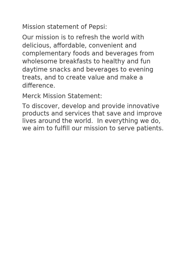 Mission Statement of Pepsi and Merck | PDF