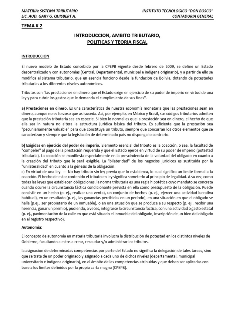 Introduccion - Politica Fiscal y Tributos - Bolivia | PDF | Impuestos | Estado (política)