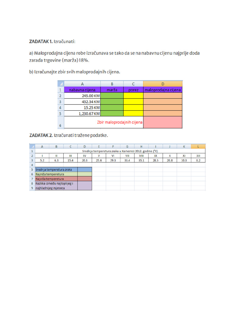 Excel Priprema Bez rjesenja | PDF
