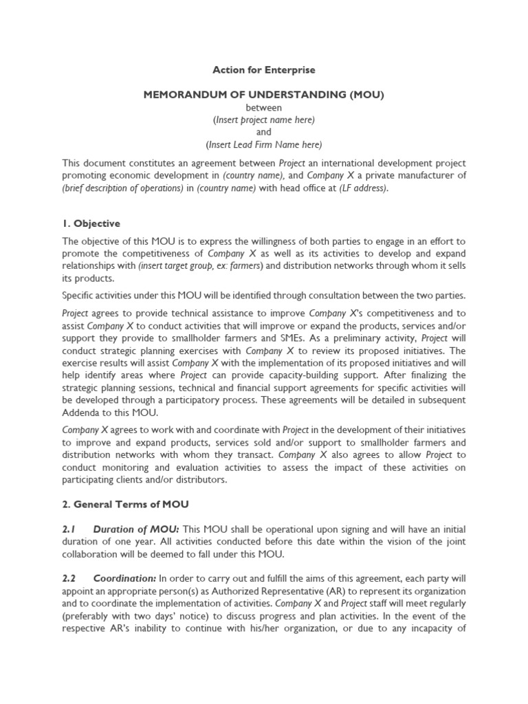 241 - Example Memorandum of Agreement Mou With Lead Firm | PDF ...