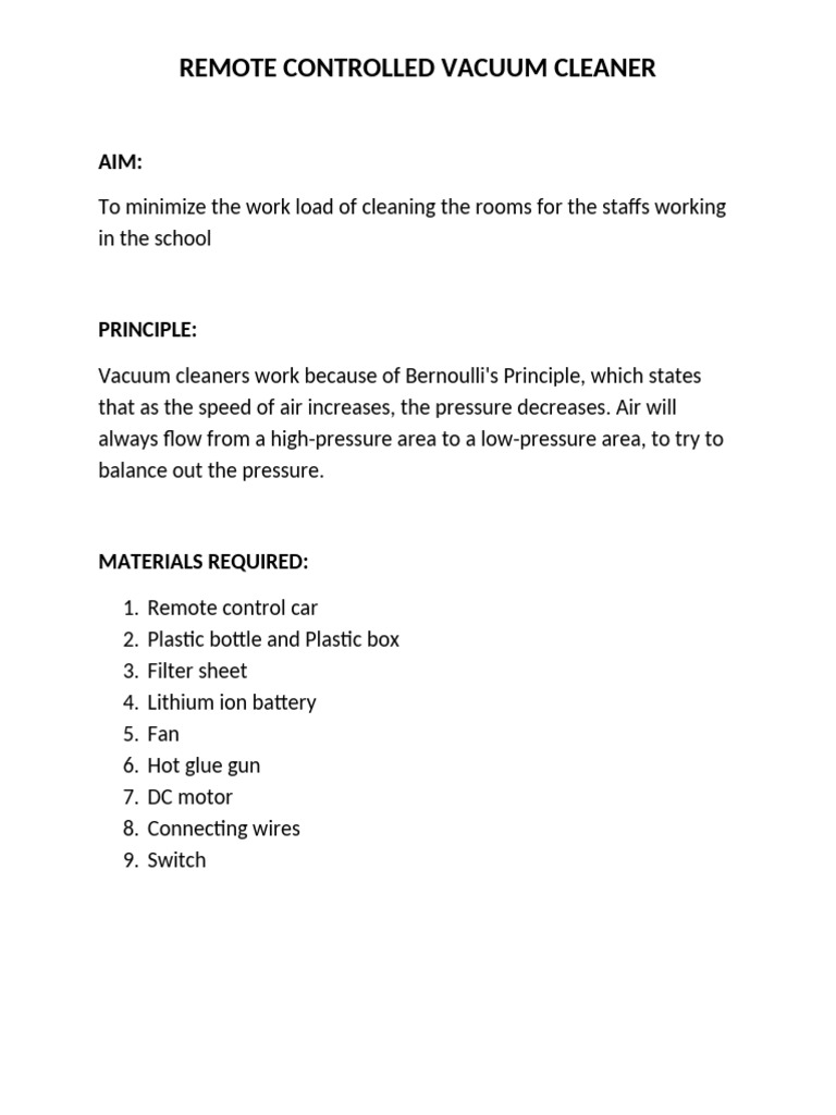 Remote Controlled Vaccum Cleaner | PDF