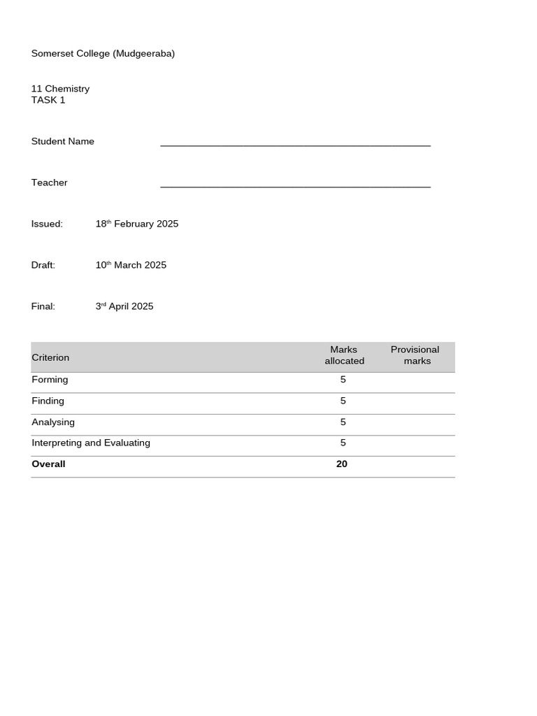2025 Unit 1 Student Experiment Task Sheet | PDF | Methodology | Experiment