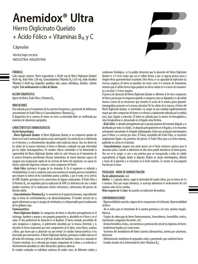 Anemidox-Ultra Prospecto | PDF | Vitamina B12 | Hierro