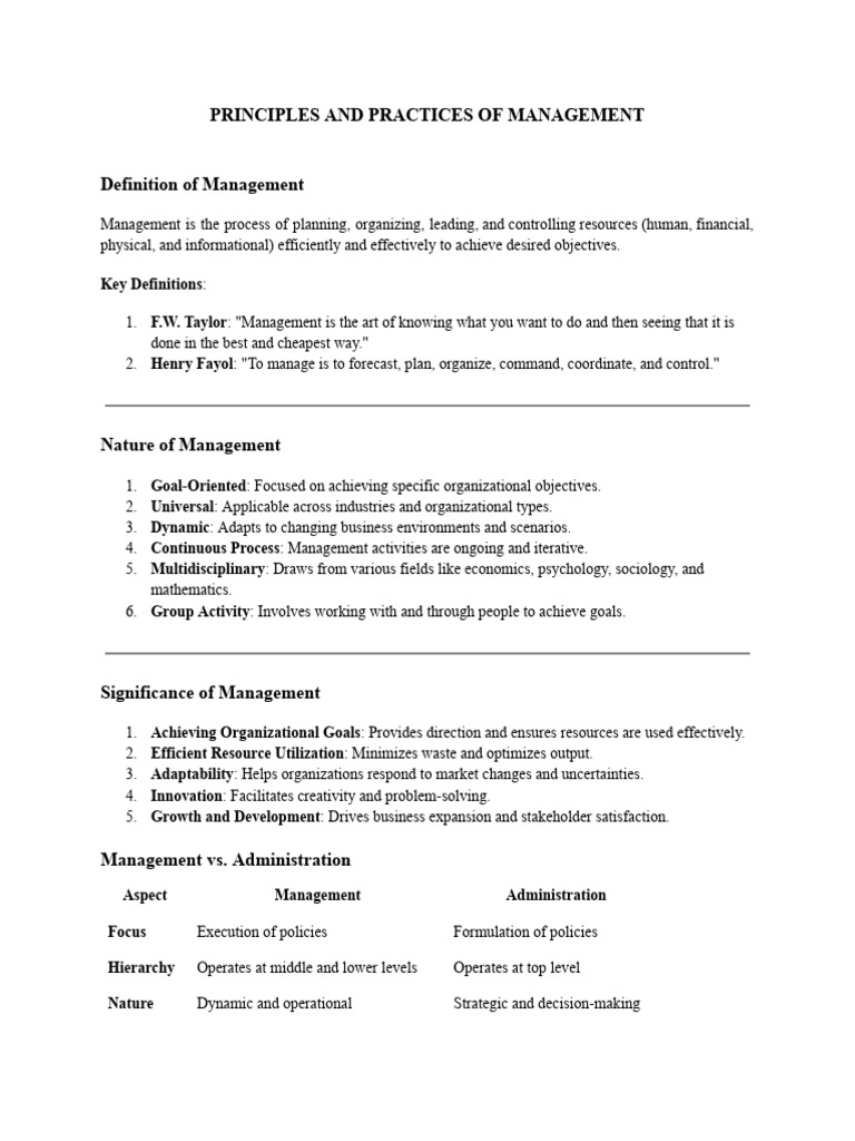 Bba, Sem - I, Unit - 1 - Principles and Practices of Management | PDF ...