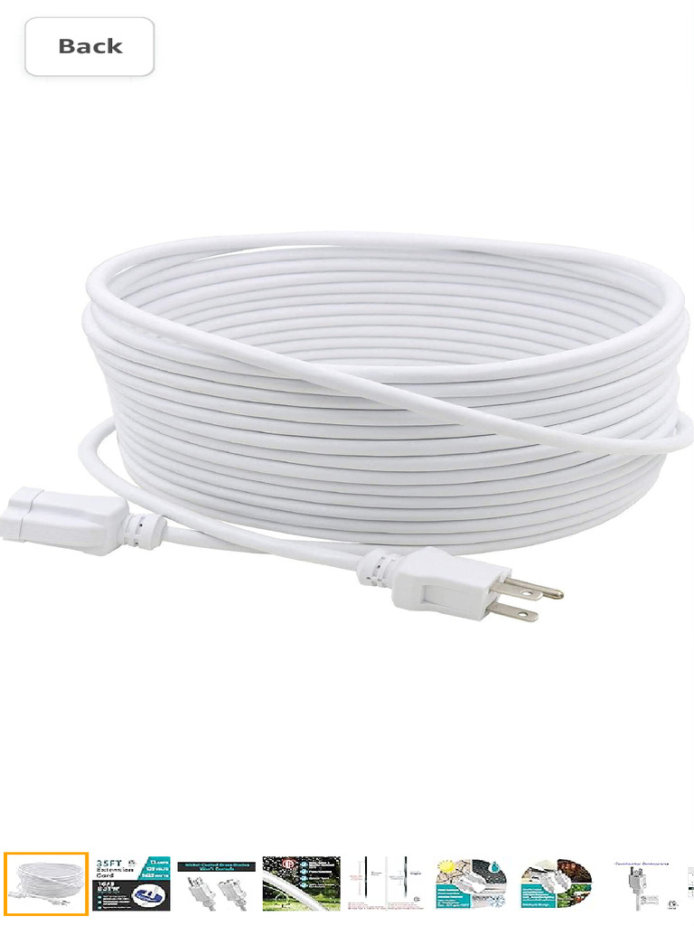 Amazon.com Clear Power 35 Ft IndoorOutdoor Extension Cord 163 SJTW, White, Water & Weather ...