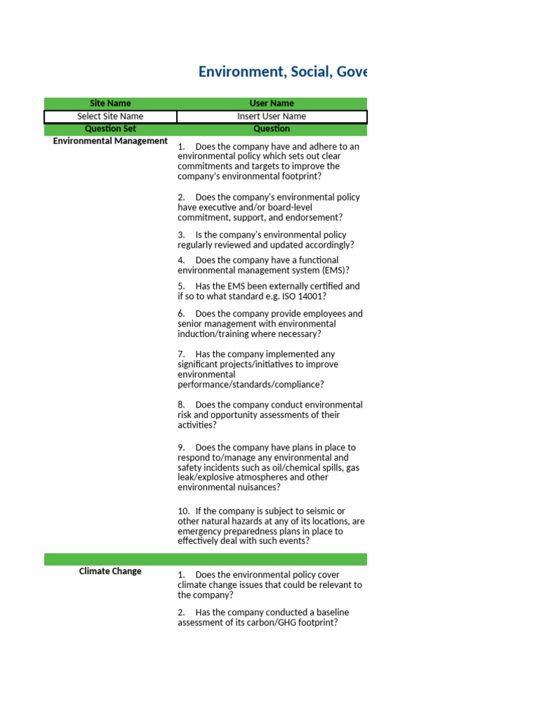 ESG Compliance Checklist for Companies | PDF | Occupational Safety And ...