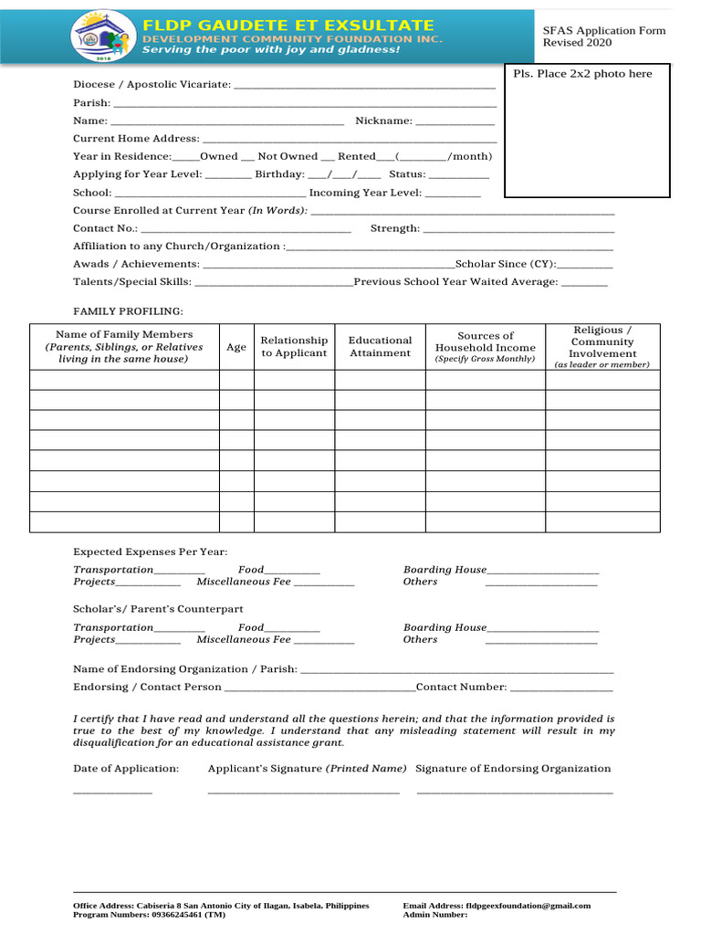 Sfas Revised Application Form | PDF