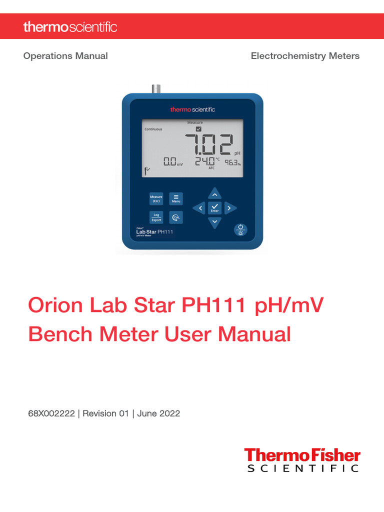 Orion Lab Star PH111 PH Meter Manual 68X002222 Rev01 | PDF | Ph ...