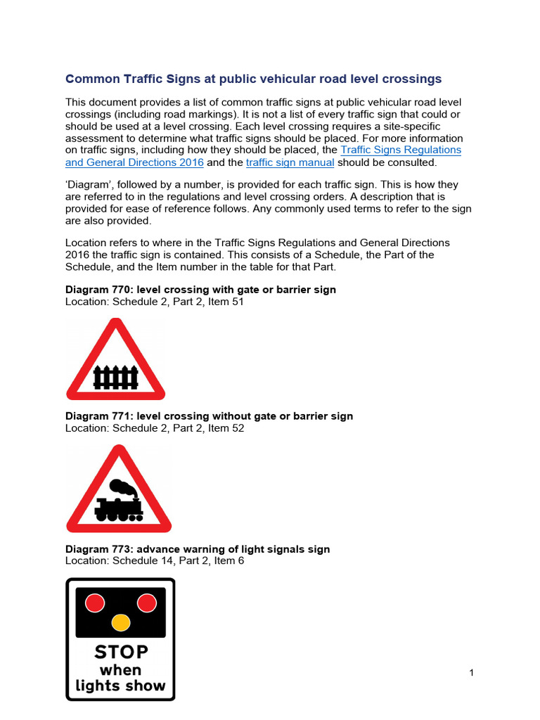Common Traffic Signs at Public Vehicular Road Level Crossings | PDF ...