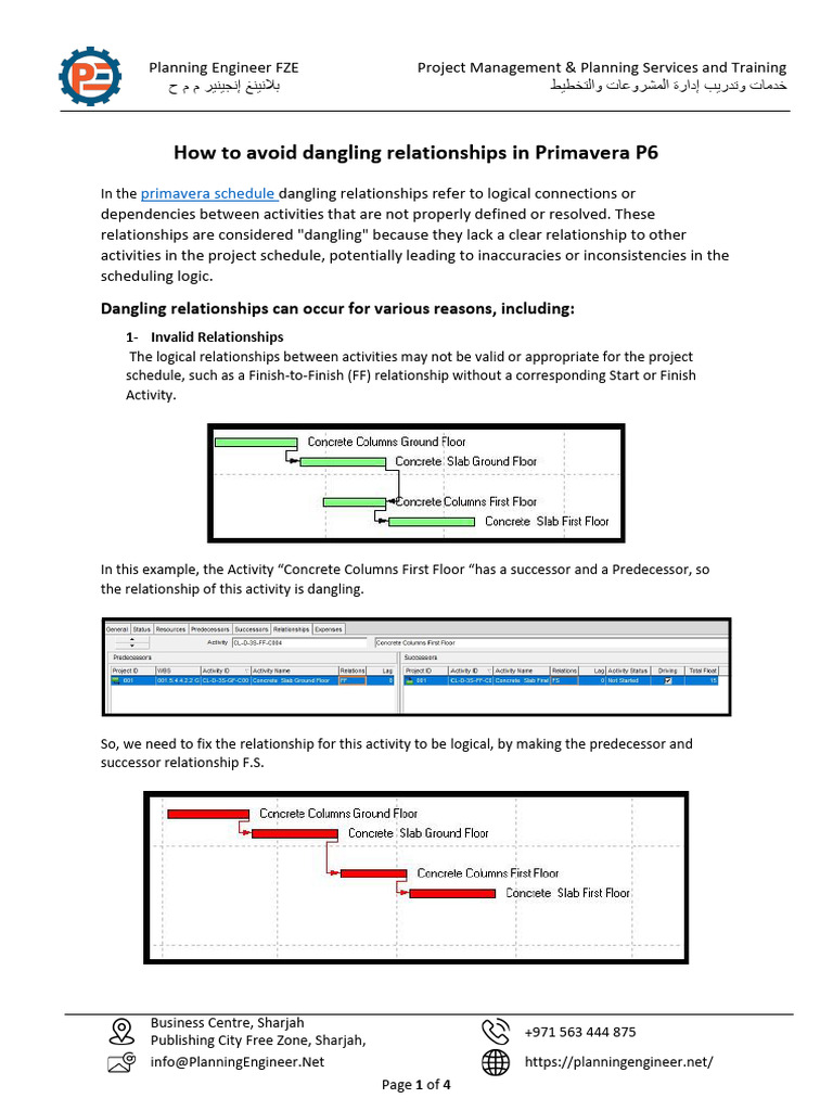 Avoid Dangling Relationships in Primavera P6 | PDF