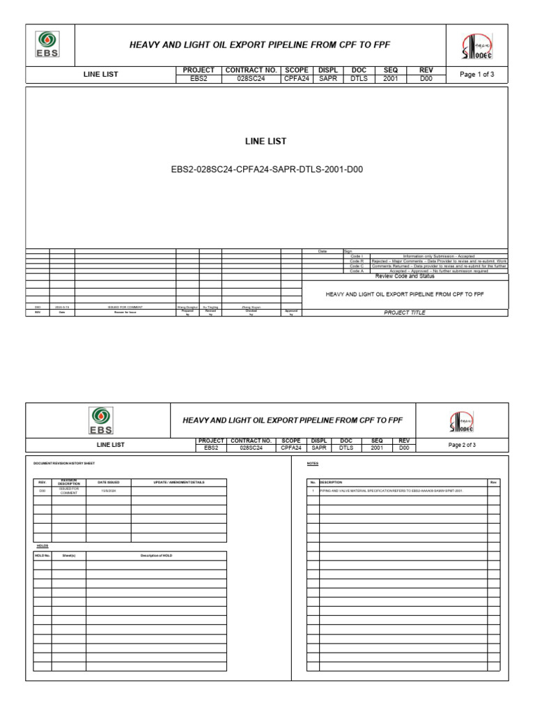 EBS2-028SC24-CPFA24-SAPR-DTLS-2001-D00 LINE LIST | PDF | Chemical Engineering | Plumbing