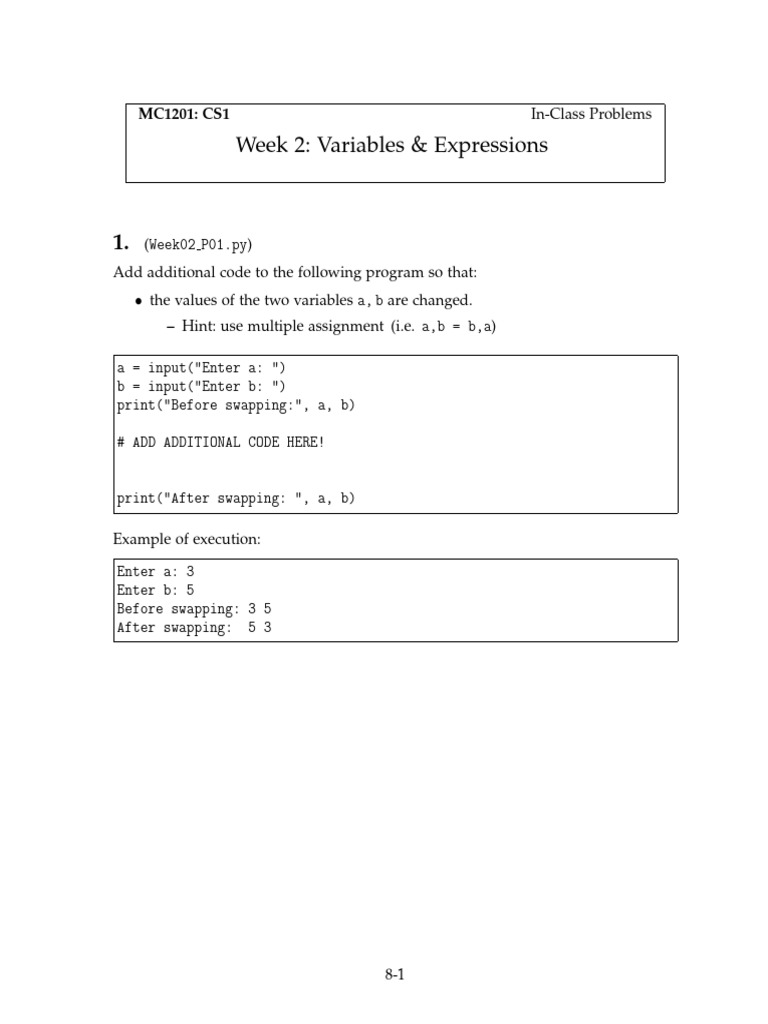 Week02 Var Expr Problem | PDF | Integer (Computer Science) | Fahrenheit