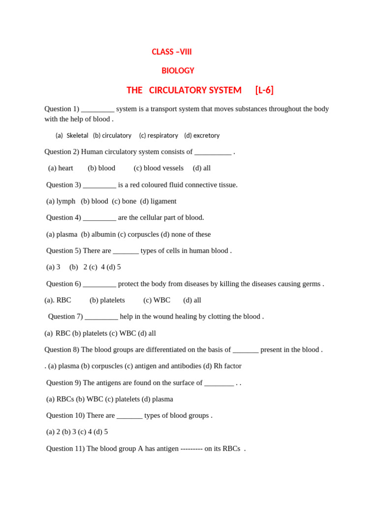 Biology Viii Circulatory System - 104004 | PDF | Heart | Artery