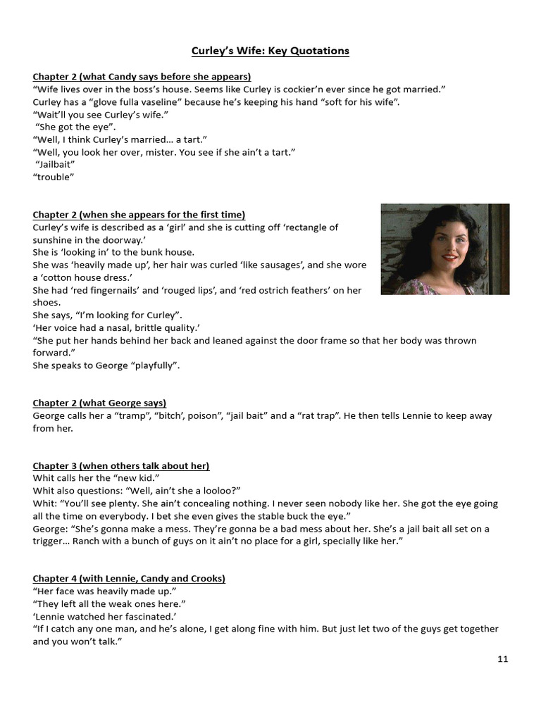 Curley's Wife: Key Quotations Analysis | PDF