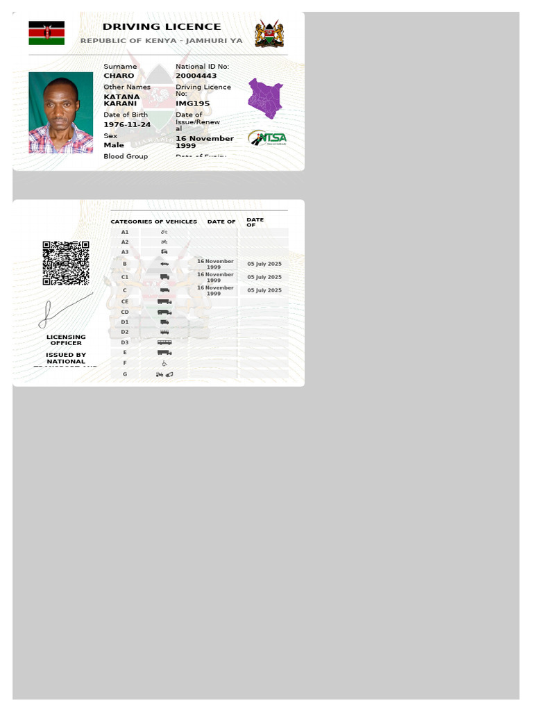 Kenya Driving Licence Record Sample | PDF