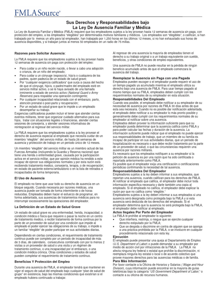 Derechos y Responsabilidades FMLA PDF 1355495084137 | PDF | Servicio militar