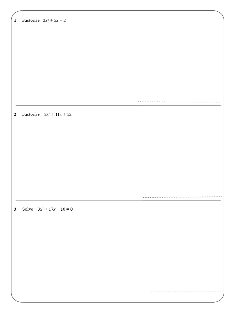 Hard Quadratic Factorisation Worksheet | PDF