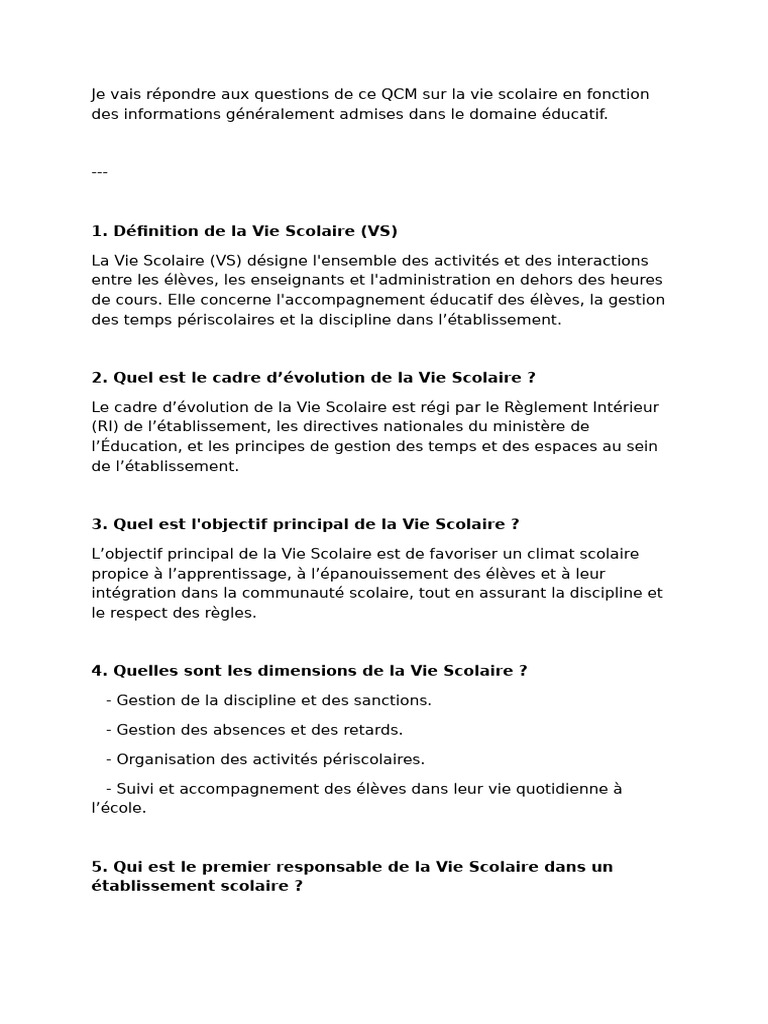 Définition et enjeux de la vie scolaire | PDF | Enseignants | Pédagogie