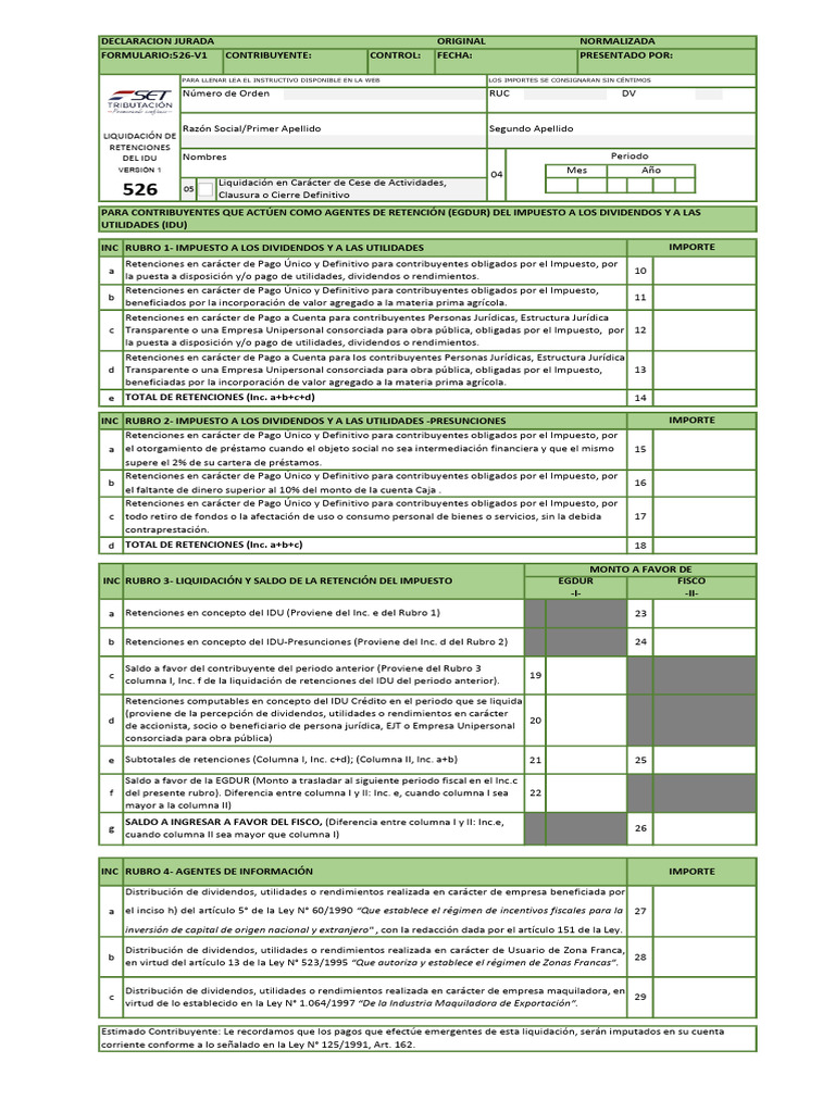 02 Formulario #526 - IDU | PDF | Impuestos | Economias