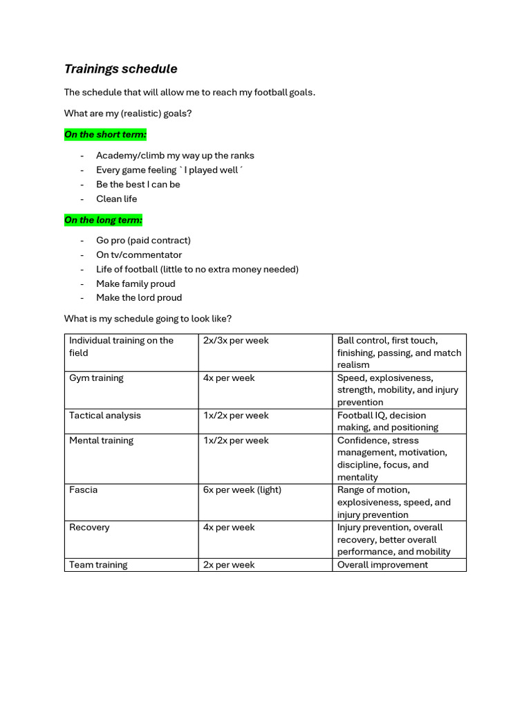 Football Training Schedule Overview | PDF | Psychology