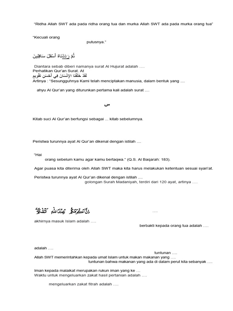Bank Soal US PAI Kls 6 | PDF