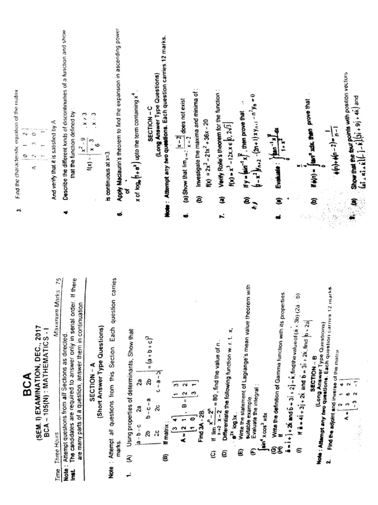 Csjmu Bca 1 Sem Mathematics 2017 | PDF