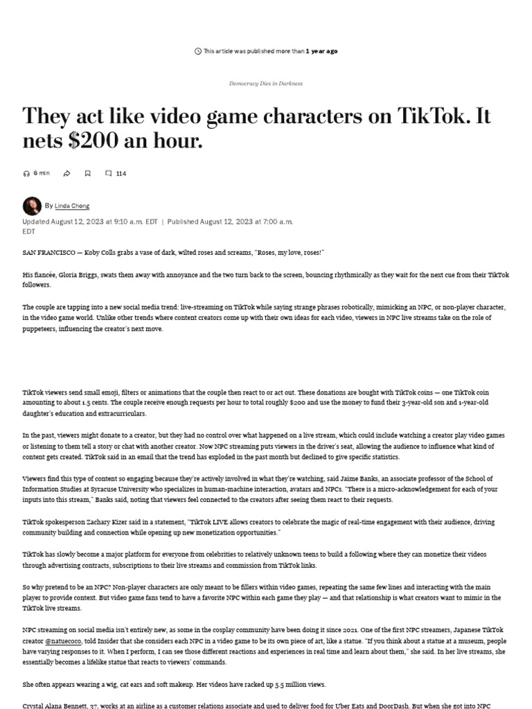 NPC TikTok Streamers Are Getting $200 An Hour To Act Like Game ...