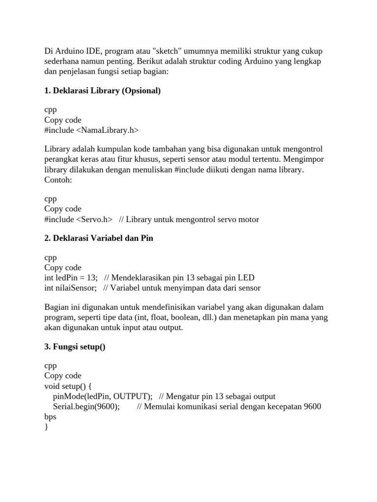 Ringkasan Struktur Coding Arduino | PDF