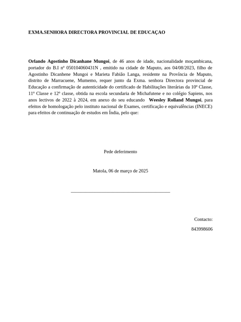 Weesley Mungoi - Requerimento | PDF