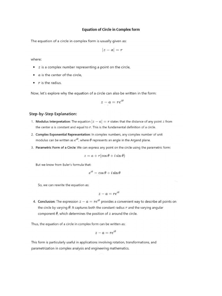 Equation of Circle in Complex Form | PDF