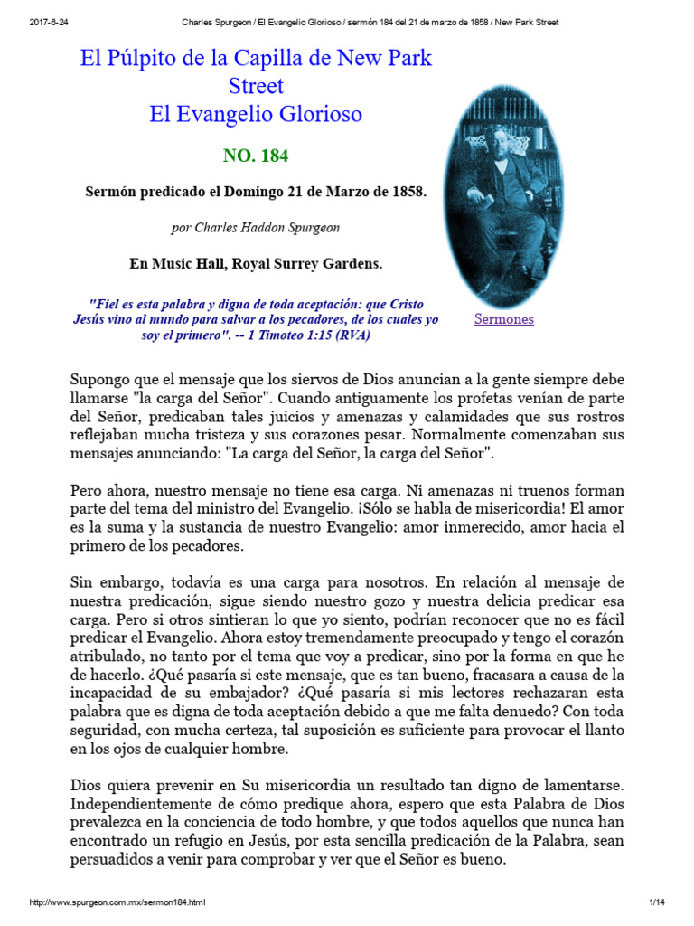 Sermón de Spurgeon: El Evangelio Glorioso | PDF | Charles Spurgeon | Jesús