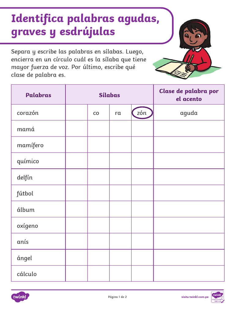 Actividades de palabras agudas y esdrújulas | PDF