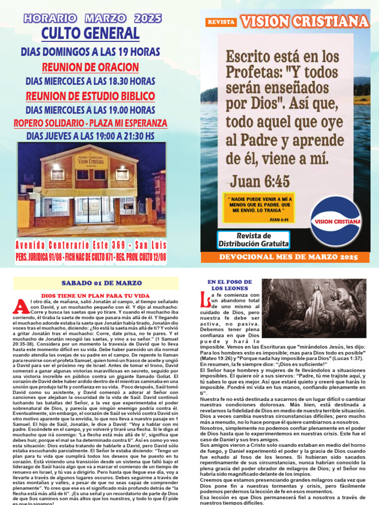 Devocional Marzo 2025 Vision Cristiana Iglesia | PDF | Cristo (título ...
