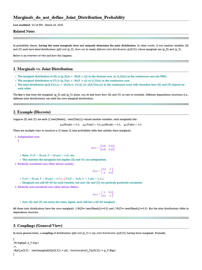 Marginals Do Not Define Joint Distribution Probablity | PDF | Probability Distribution | Applied ...